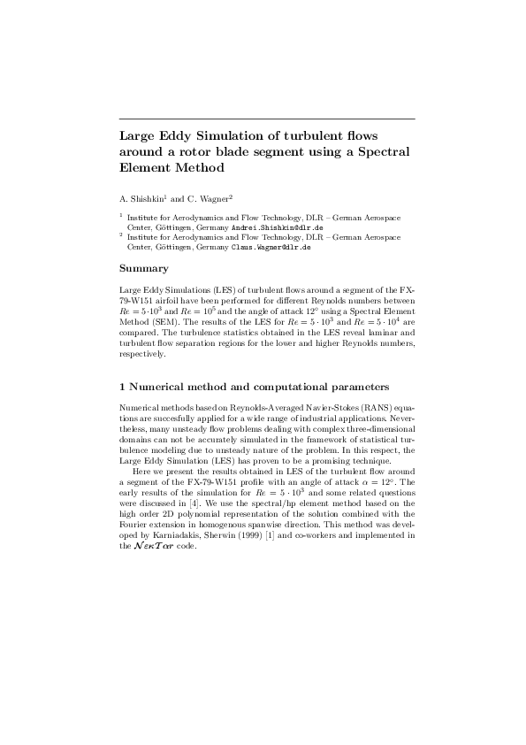 (PDF) Large Eddy Simulation of Turbulent Flows Around a Rotor Blade Segment Using a Spectral ...