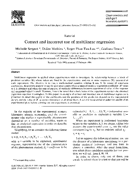 (PDF) Correct and incorrect use of multilinear regression