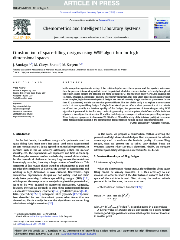 Pdf Construction Of Space Filling Designs Using Wsp Algorithm For High Dimensional Spaces