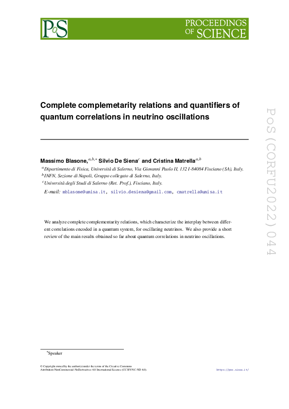 (PDF) Complete complemetarity relations and quantifiers of quantum correlations in neutrino ...