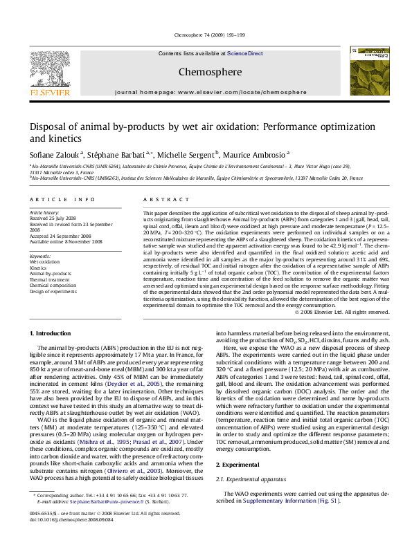 (PDF) Disposal of animal by-products by wet air oxidation: Performance ...