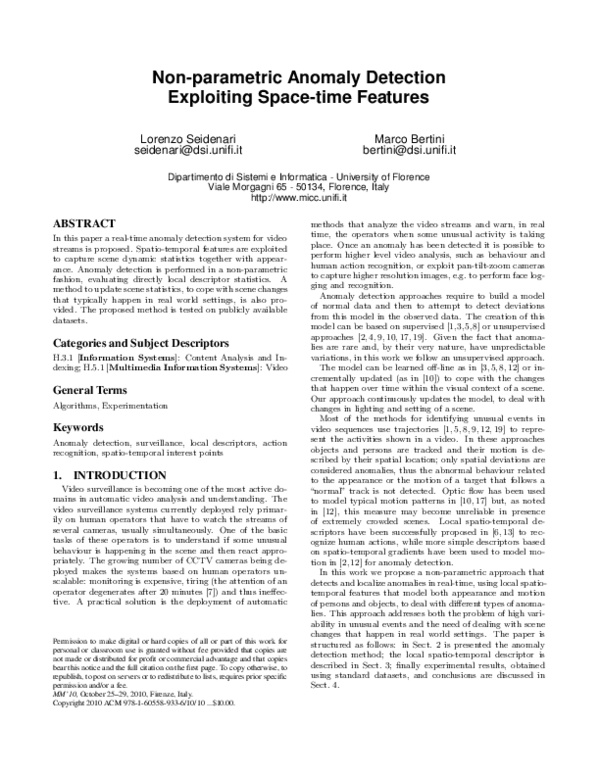(PDF) Non-parametric anomaly detection exploiting space-time features