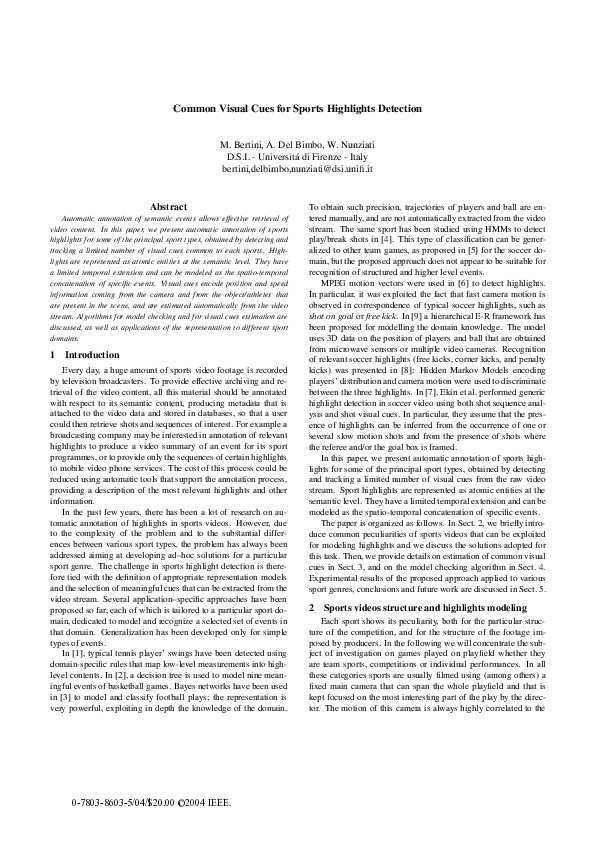 (PDF) Common visual cues for sports highlights detection