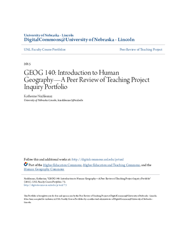 (PDF) GEOG 140: Introduction to Human Geography—A Peer Review of ...