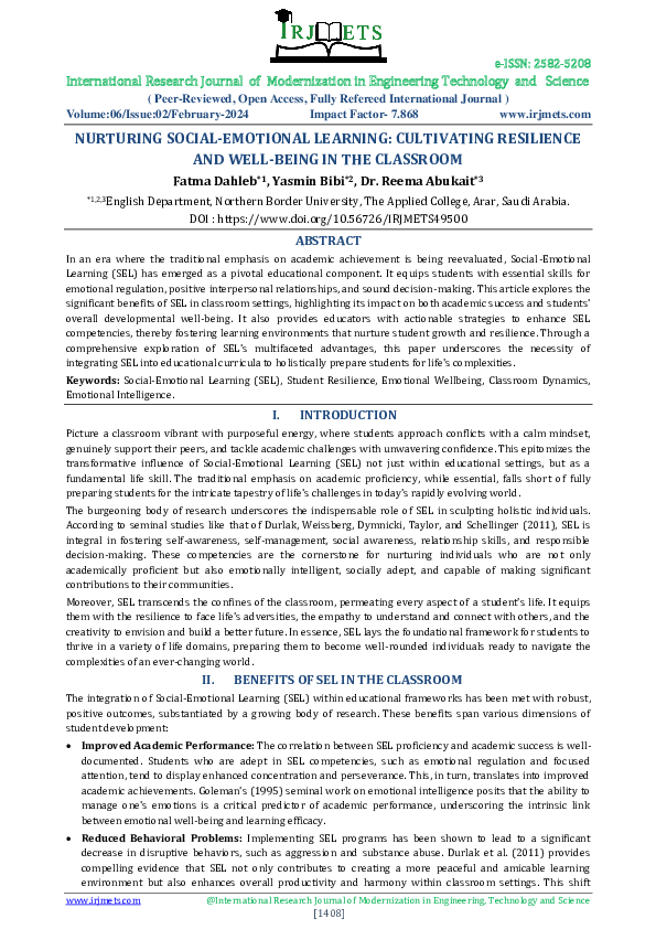 (PDF) IRJMETS NURTURING SOCIAL EMOTIONAL LEARNING