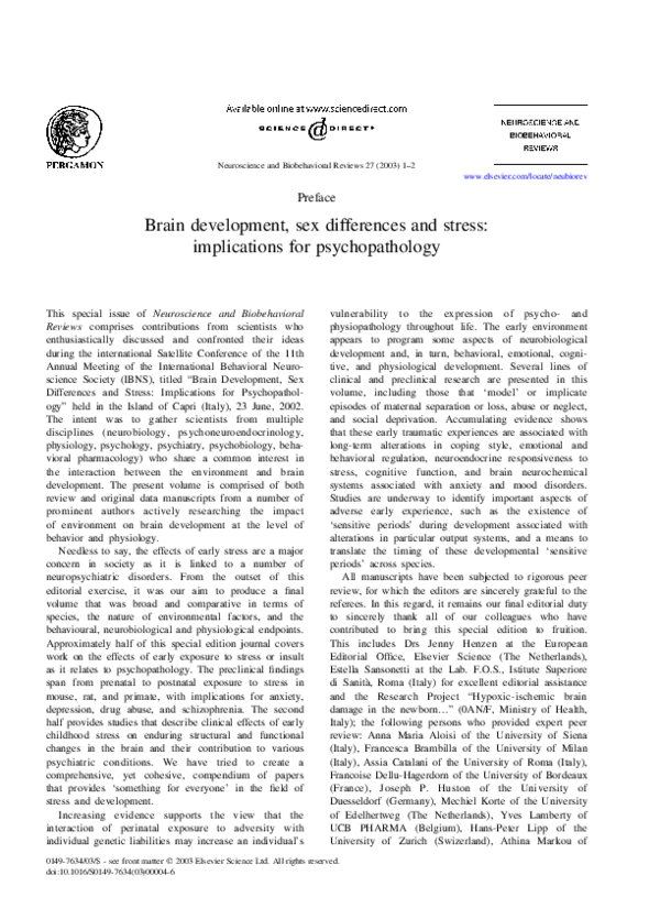 (PDF) Brain development, sex differences and stress: implications for psychopathology