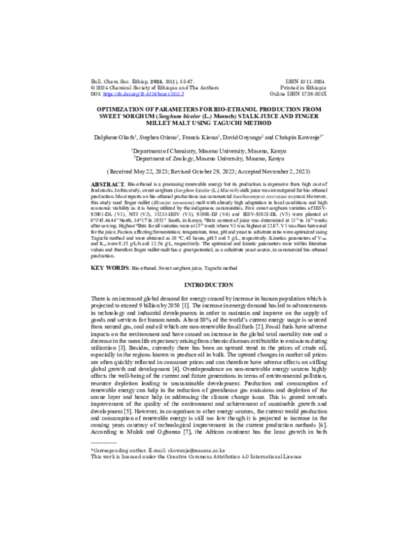 (PDF) Optimization of parameters for bio-ethanol production from sweet ...