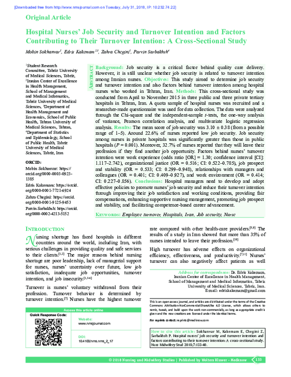(PDF) Hospital nurses' job security and turnover intention and factors ...