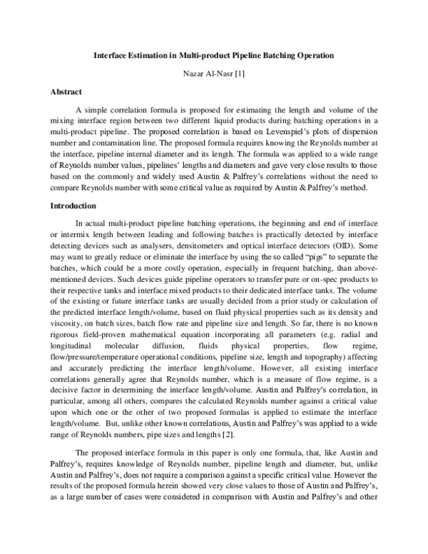 Pdf Interface Estimation In Multi Product Pipeline Batching Operation