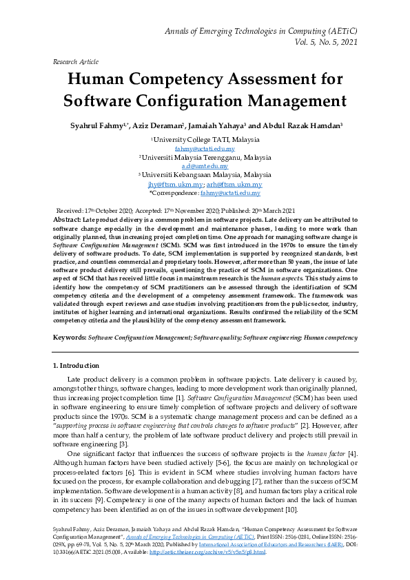 (PDF) Human Competency Assessment for Software Configuration Management