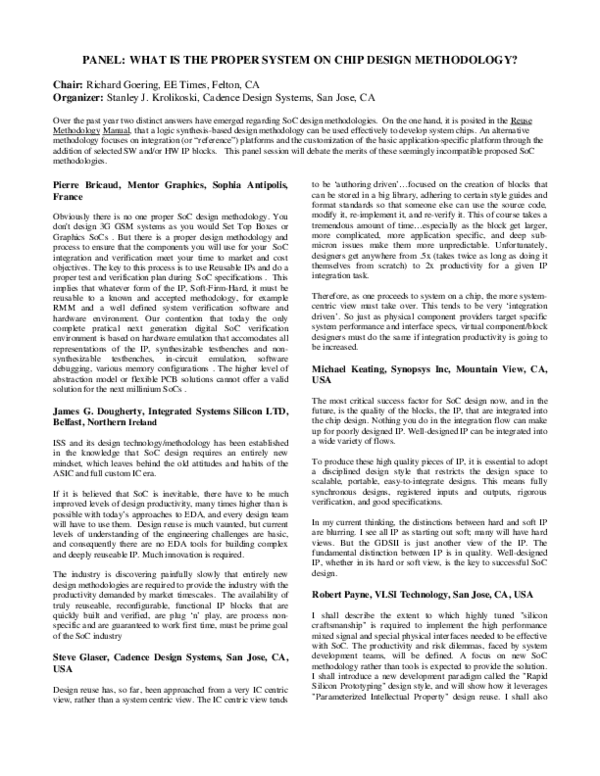 (PDF) What is the proper system on chip design methodology (panel)