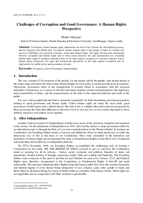 (PDF) Challenges of Corruption and Good Governance: A Human Rights ...