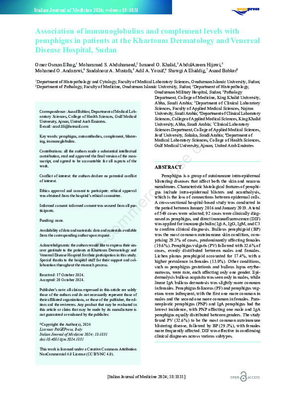 (PDF) Association of immunoglobulins and complement levels with ...