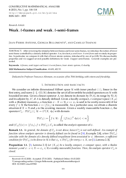 (PDF) Weak $A$-frames and weak $A$-semi-frames