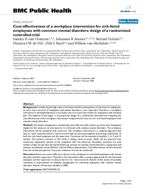 (PDF) Cost-effectiveness of a workplace intervention for sick-listed employees with common ...