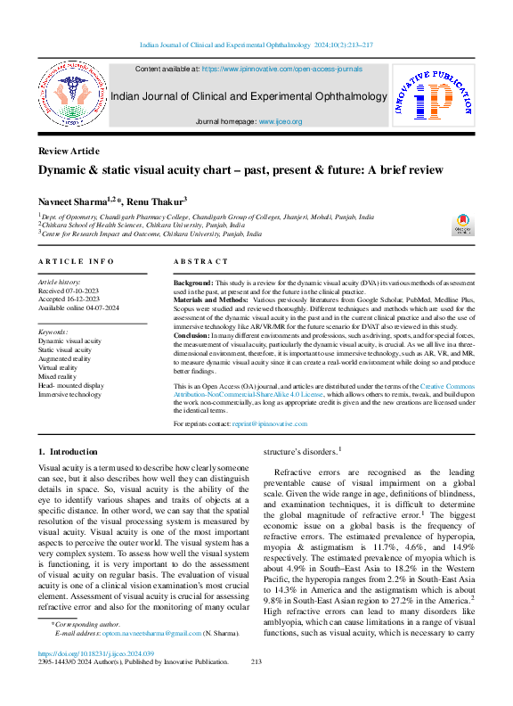 (PDF) Dynamic & static visual acuity chart – past, present & future A ...
