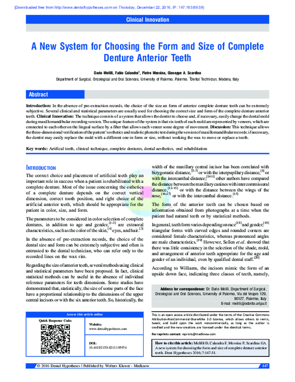 (PDF) A New System for Choosing the Form and Size of Complete Denture ...