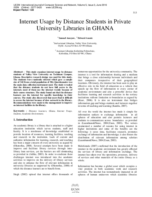 (PDF) Internet Usage by Distance Students in Private University ...