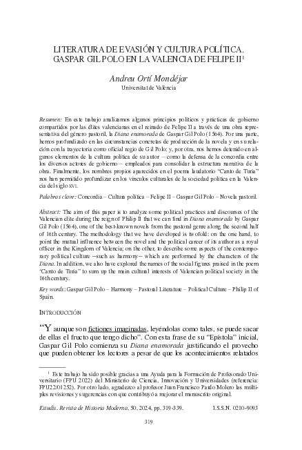 (PDF) Literatura de evasión y cultura política. Gaspar Gil Polo en la ...