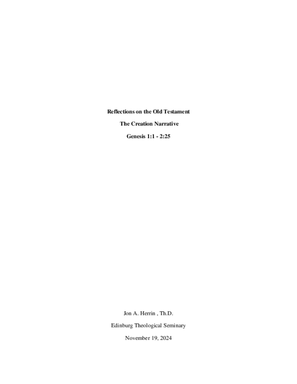 (PDF) Reflections on the Old Testament: The Creation Narrative ...