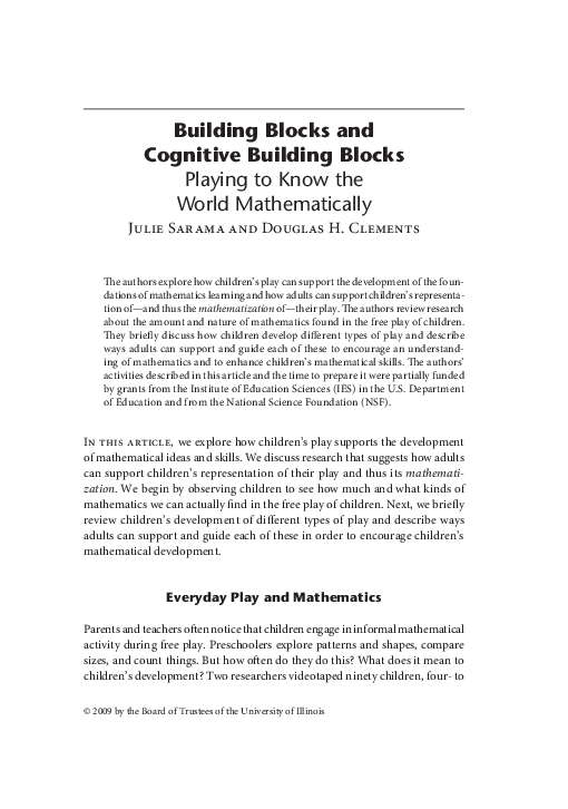 (PDF) Building Blocks and Cognitive Building Blocks: Playing to Know ...