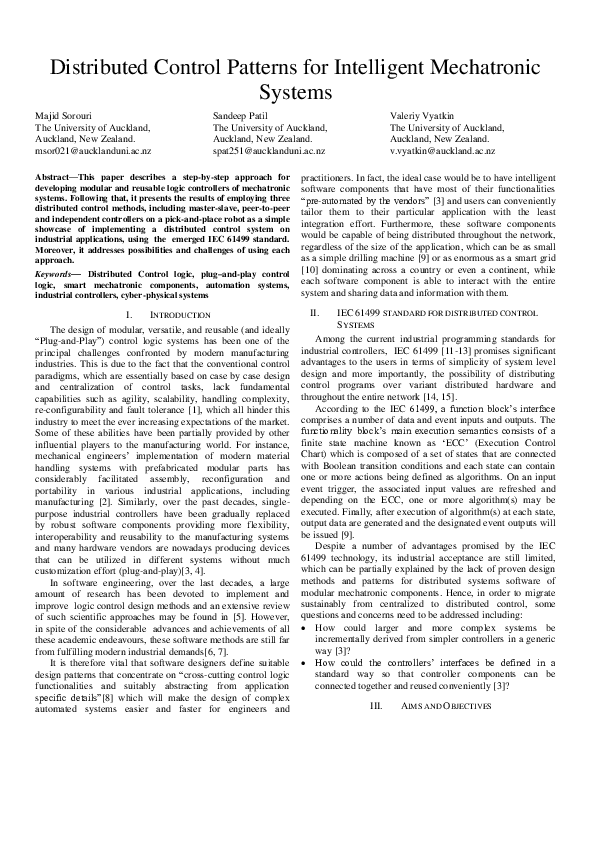 (PDF) Distributed control patterns for intelligent mechatronic systems
