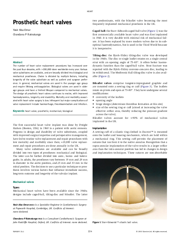 (PDF) Prosthetic Heart Valves