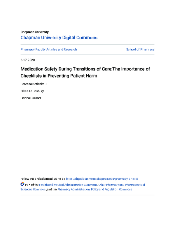 (PDF) Medication Safety During Transitions of Care:The Importance of ...