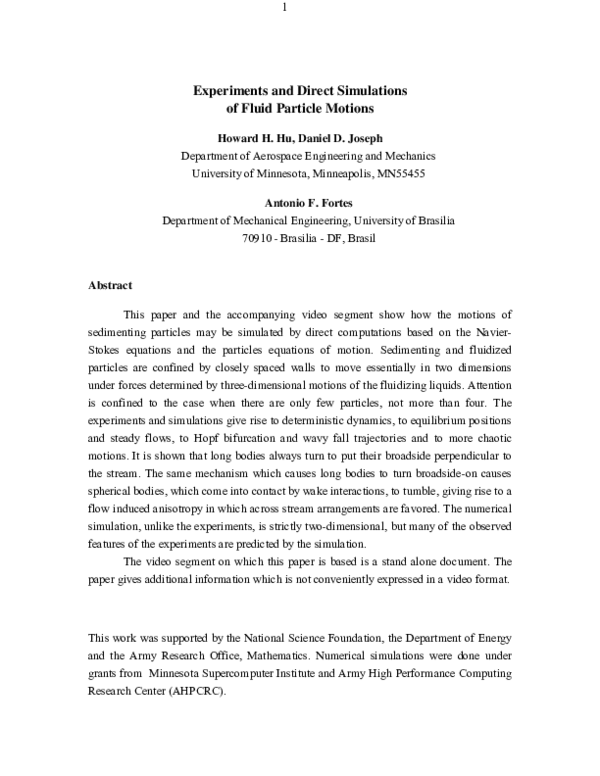 (PDF) Experiments and Direct Simulations of Fluid Particle Motions ...