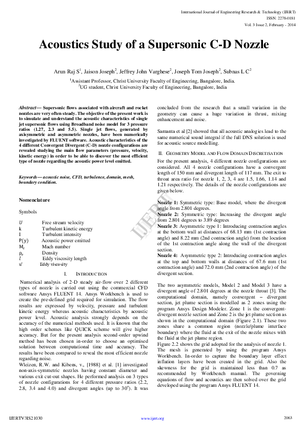 (PDF) Acoustics Study of a Supersonic C-D Nozzle