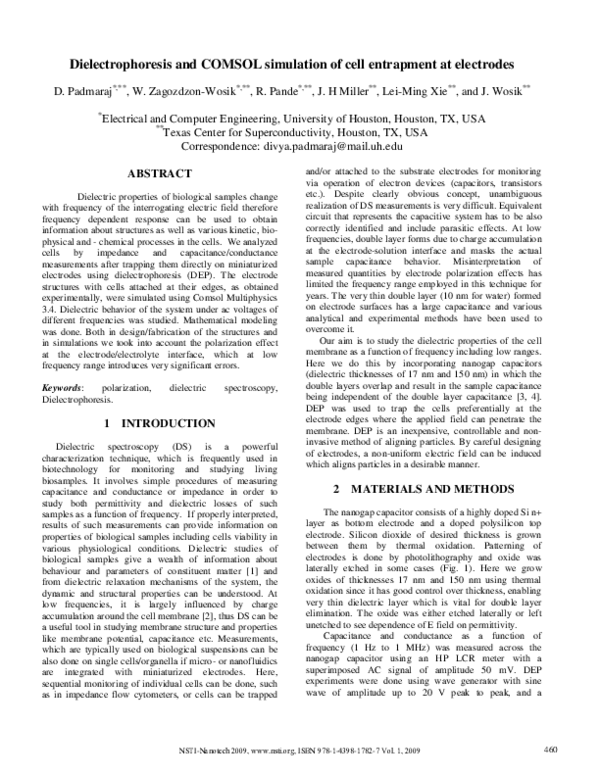 (PDF) Dielectrophoresis and COMSOL simulation of cell entrapment at ...