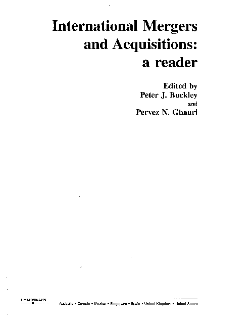 (PDF) International mergers and aquisitions : a reader