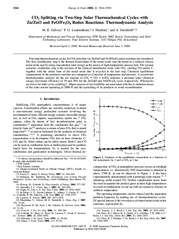 (PDF) CO2 Splitting via Two-Step Solar Thermochemical Cycles with Zn ...