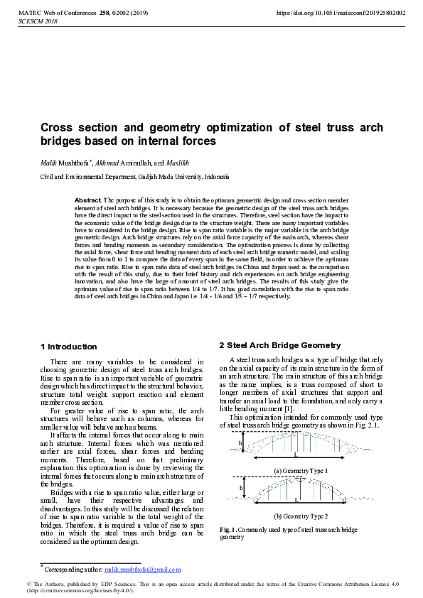 (PDF) Cross section and geometry optimization of steel truss arch bridges based on internal forces