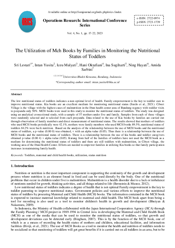 (PDF) MCH Book Use for Monitoring Toddlers' Nutrition