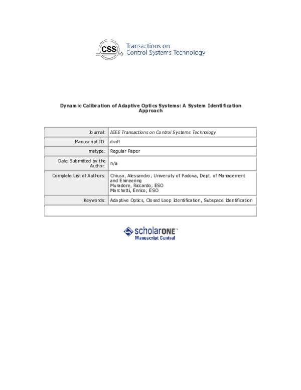 (PDF) Dynamic Calibration of Adaptive Optics Systems: A System ...