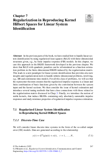 (PDF) Regularization in Reproducing Kernel Hilbert Spaces for Linear ...