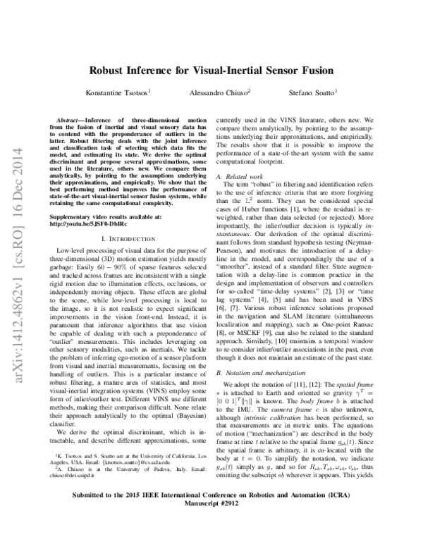 (PDF) Robust inference for visual-inertial sensor fusion