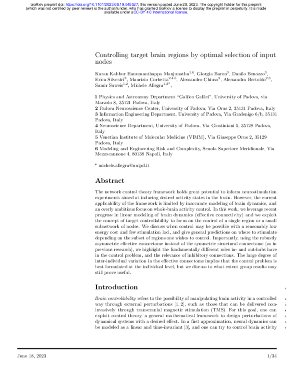 (PDF) Controlling target brain regions by optimal selection of input ...