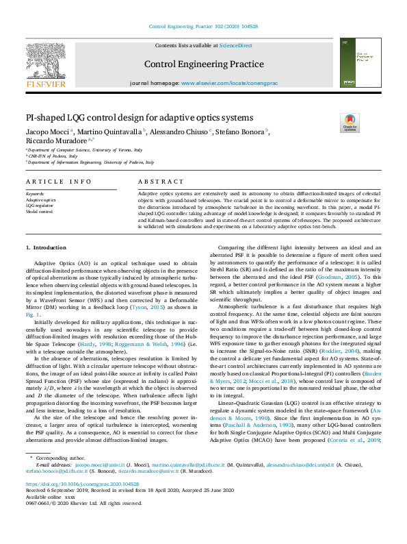 (PDF) PI-shaped LQG control design for adaptive optics systems