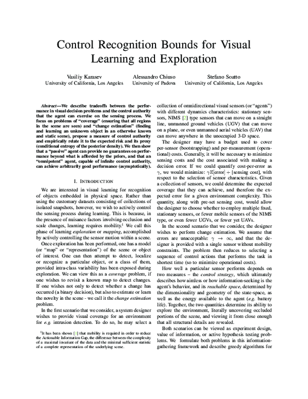 (PDF) Control recognition bounds for visual learning and exploration