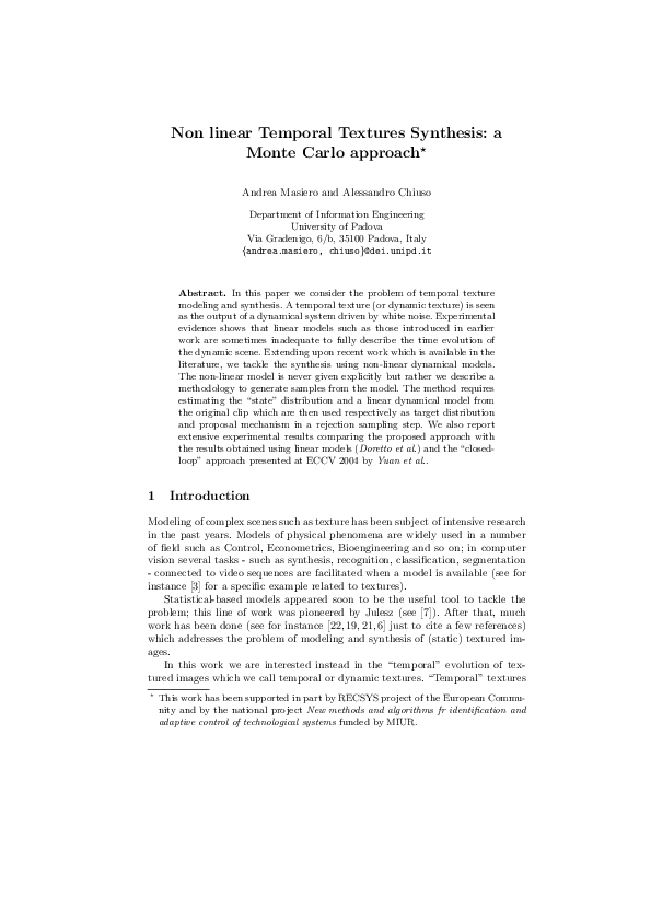 (PDF) Non Linear Temporal Textures Synthesis: A Monte Carlo Approach