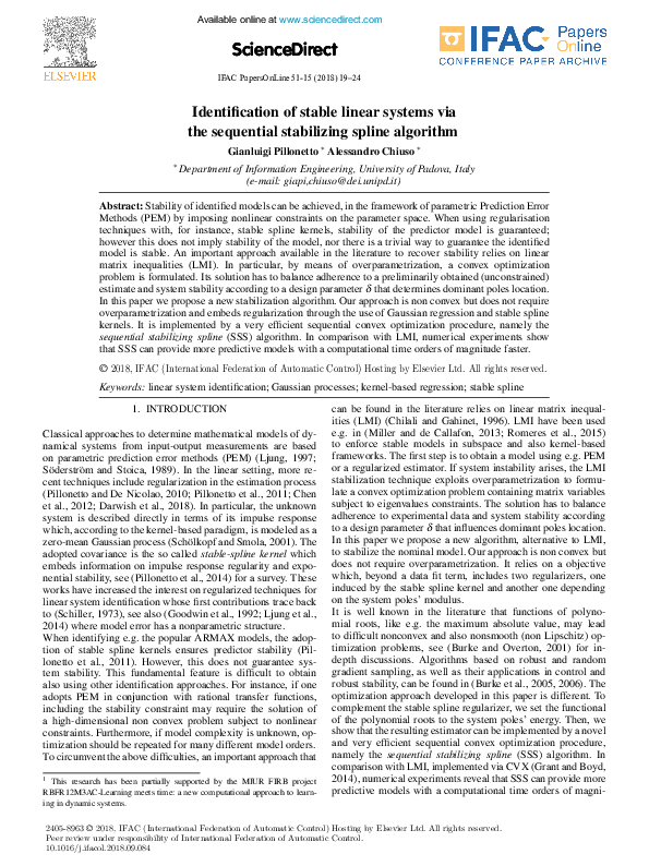 (PDF) Identification of stable linear systems via the sequential stabilizing spline algorithm