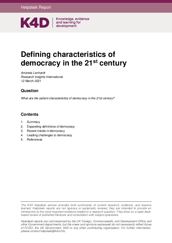 (PDF) Defining Characteristics of Democracy in the 21st Century