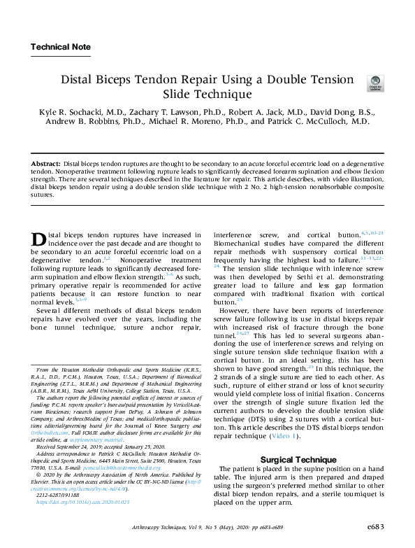 (PDF) Distal Biceps Tendon Repair Using a Double Tension Slide Technique
