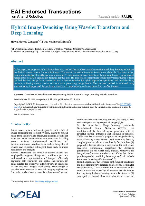 (PDF) Hybrid Image Denoising Using Wavelet Transform and Deep Learning