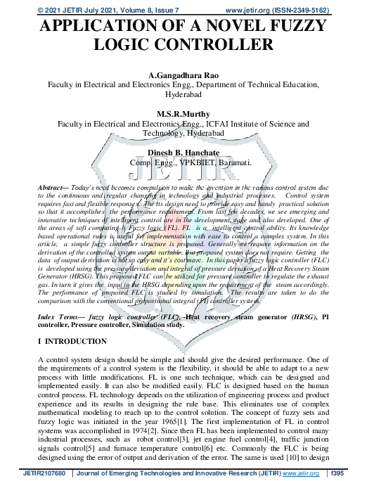 (PDF) Application of a Novel Fuzzy Logic Controller