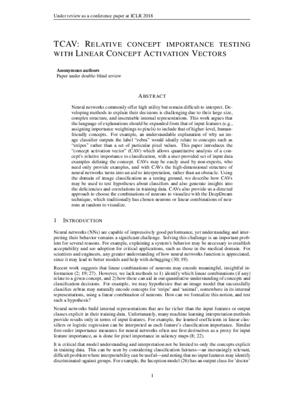 (PDF) TCAV: Relative concept importance testing with Linear Concept ...
