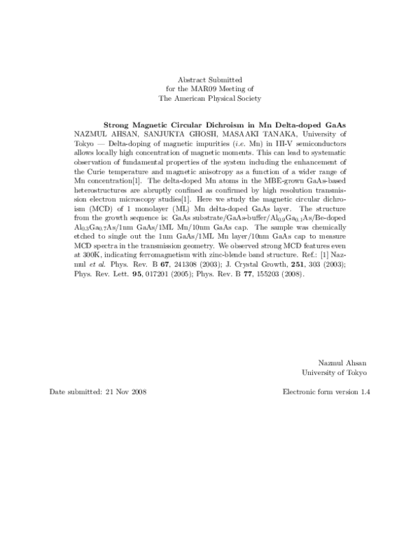 (PDF) Strong Magnetic Circular Dichroism in Mn Delta-doped GaAs