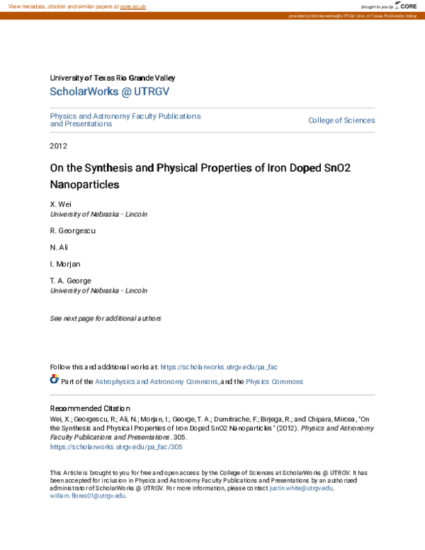 (PDF) On the Synthesis and Physical Properties of Iron Doped SnO2 ...